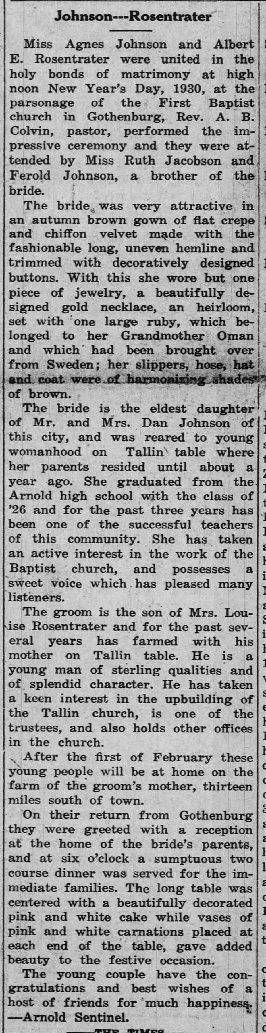 Documents: Albert Ernest Rosentrater & Agnes Johnson - Marriage ...